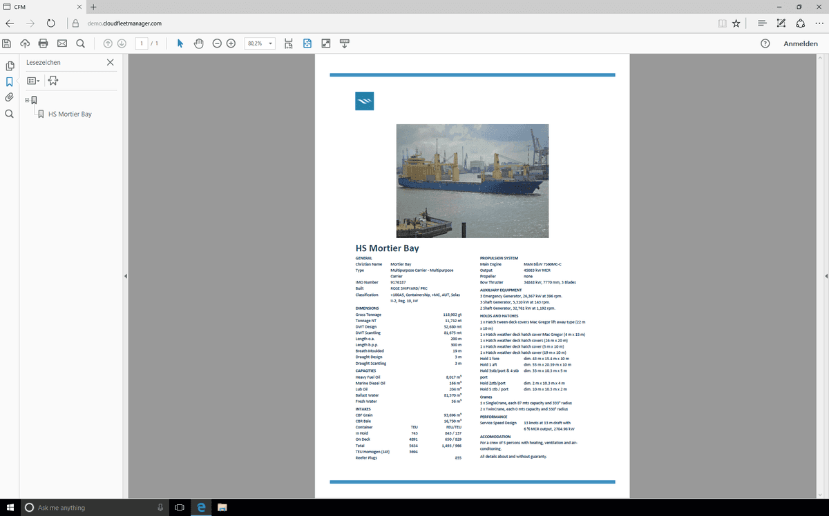 CFM Vessel Particulars